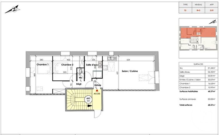 Appartement à vendre - Clermont-lHérault - 3 pièces - 2 chambres