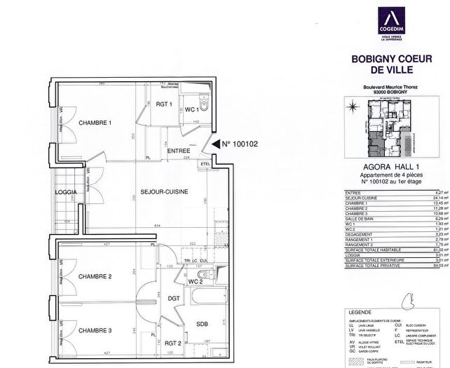 Appartement à louer - Bobigny, Centre-ville - 4 pièces - 3 chambres