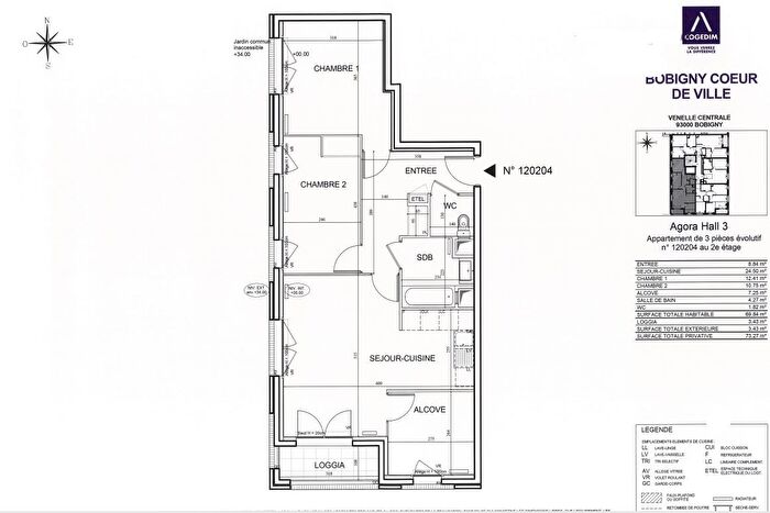 Appartement à louer - Bobigny, Centre-ville - 3 pièces - 2 chambres