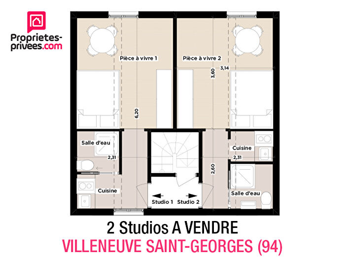 Appartement à vendre - Villeneuve-Saint-Georges, Fort - 2 pièces - 2 chambres