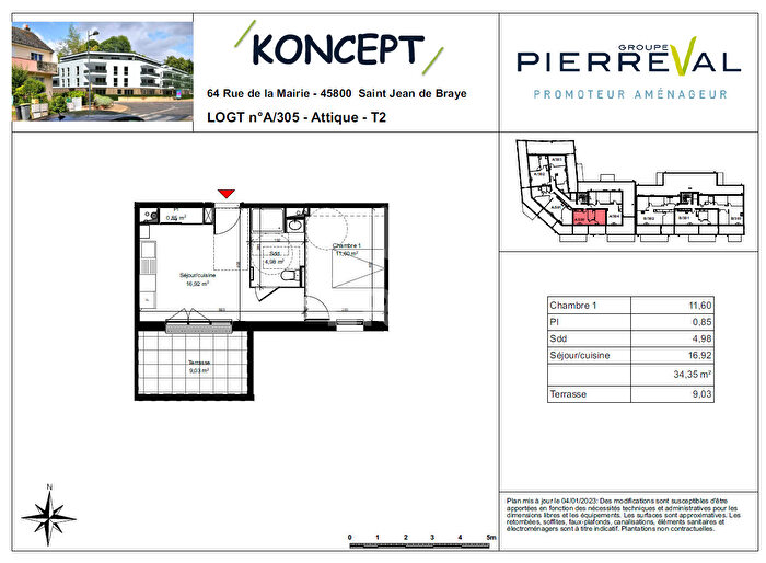 Appartement à louer - Saint-Jean-de-Braye, Centre-ville - 2 pièces - 1 chambre