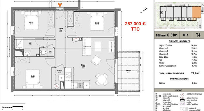 Appartement à vendre - Lit-et-Mixe - 4 pièces - 3 chambres