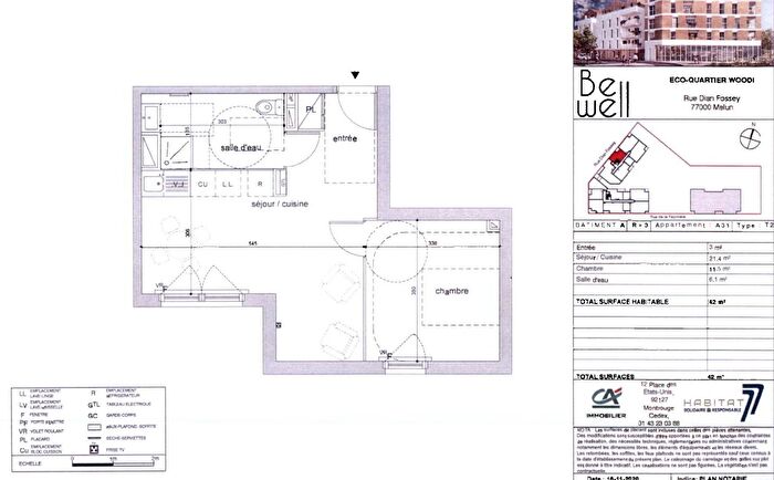 Appartement à louer - Melun, Montaigu - 1 pièce - 1 chambre