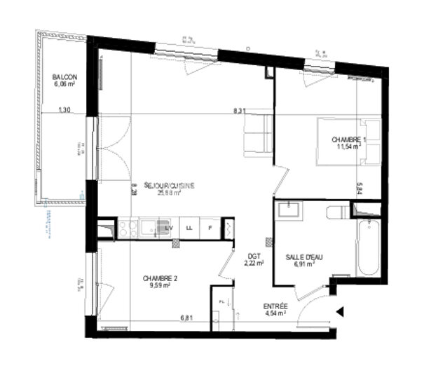 Appartement à vendre - Monteux - 3 pièces - 2 chambres