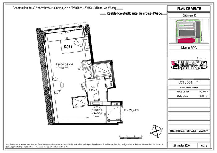 Appartement 1 pièce à Villeneuve-dAscq, Résidence Triolo, à louer