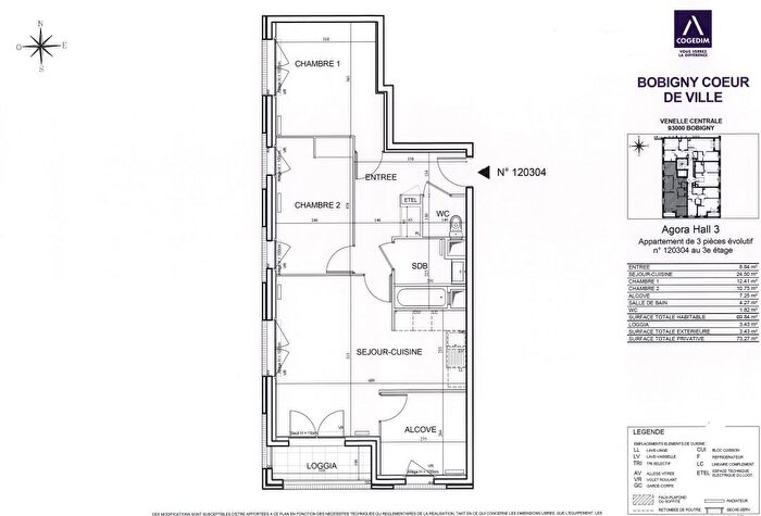 Appartement à louer - Bobigny, Centre-ville - 3 pièces - 2 chambres