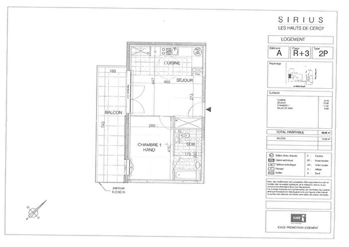 Appartement à louer - Cergy, Les Hauts-de-Cergy - 2 pièces - 1 chambre