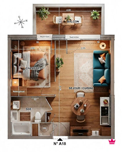 Appartement à vendre - Échirolles, Centre-ville - 2 pièces - 1 chambre