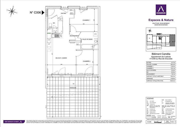 Bouguenais, Le Fougan, La Gaudinière : Appartement 3 pièces à vendre