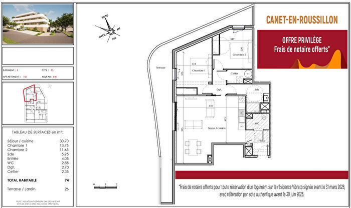 Appartement à vendre - Canet-en-Roussillon, Les Hauts de Canet, Vert Vallon - 3 pièces - 2 chambres