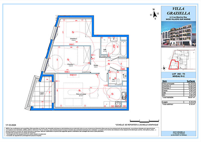Appartement à vendre - Villiers-sur-Marne, Centre-ville - 3 pièces - 2 chambres