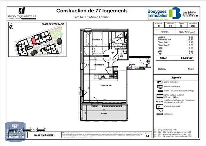 Angers, Les Hauts de Saint-Aubin : Appartement 3 pièces à louer