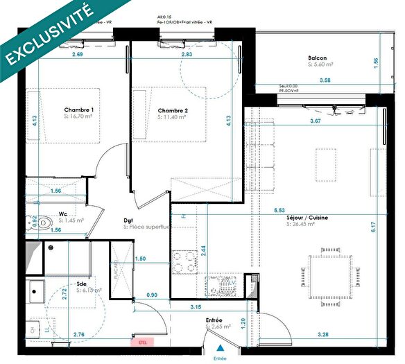 Appartement à vendre - Berck, Berck-ville - 3 pièces - 2 chambres