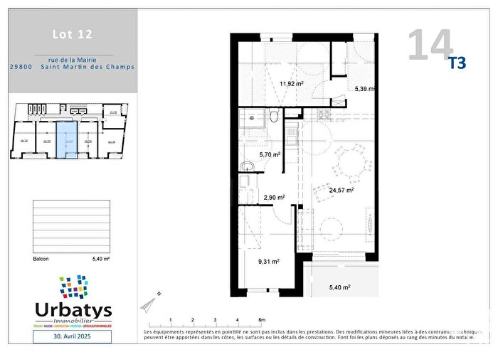 Appartement à vendre - Saint-Martin-des-Champs - 3 pièces