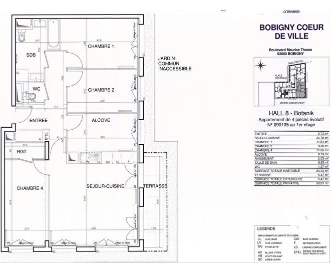 Appartement à louer - Bobigny, Centre-ville - 4 pièces - 3 chambres