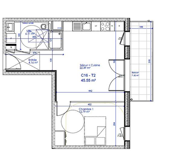 Appartement à louer - Sciez - 2 pièces - 1 chambre