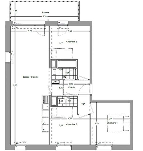 Appartement à louer - Dijon, Fontaine dOuche - 4 pièces - 3 chambres
