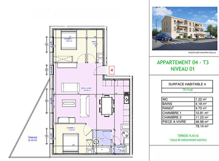 Appartement à vendre - Villefontaine, Servenoble - 3 pièces - 2 chambres