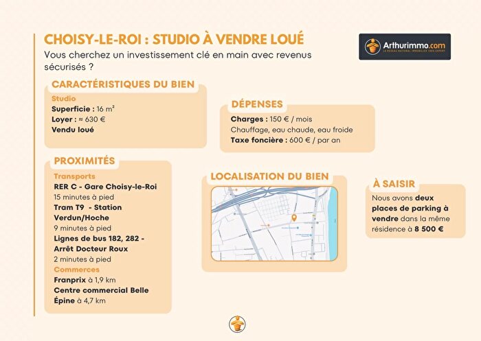 Appartement 1 pièce à Choisy-le-Roi, Centre-ville, Parc Prairie, Hautes Bornes, à vendre