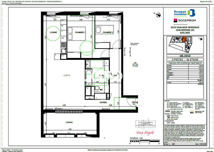 Appartement à louer - Bordeaux, Gare Saint-Jean - 3 pièces - 2 chambres