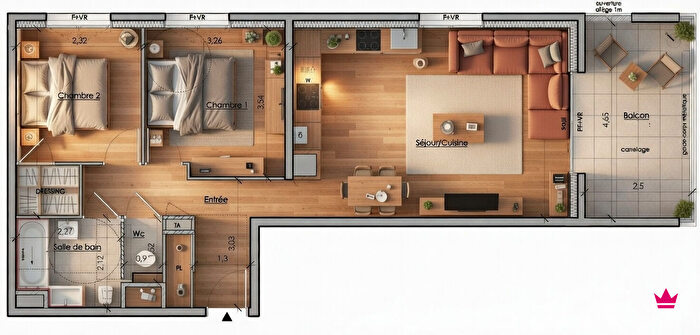 Appartement à vendre - Montbonnot-Saint-Martin - 3 pièces - 2 chambres