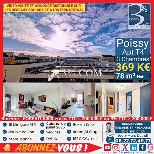 Appartement à vendre - Poissy, Saint-Exupéry - 4 pièces - 3 chambres