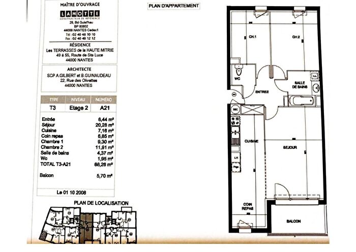 Appartement 3 pièces à Nantes, Eraudière, La Marrière, Rond-point de Paris, à louer