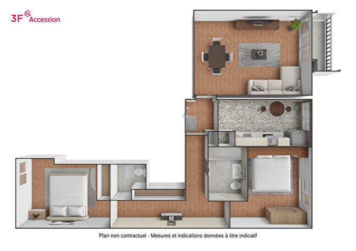 Appartement à vendre - Issy-les-Moulineaux, Les Iles, La Ferme - 3 pièces - 2 chambres