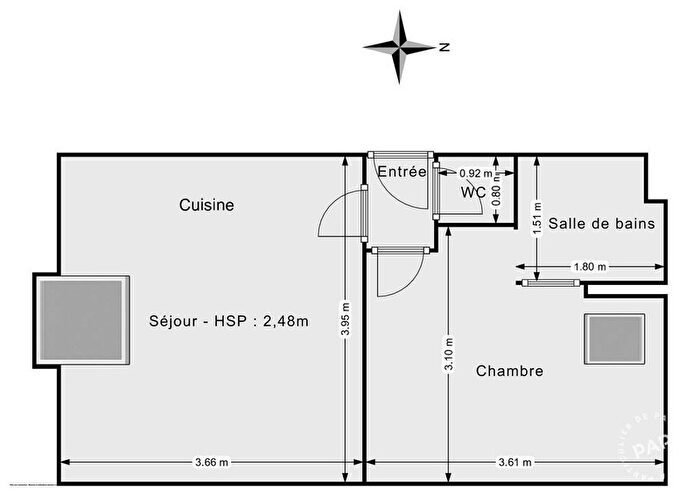 Appartement à vendre - La Ville-du-Bois - 2 pièces - 1 chambre