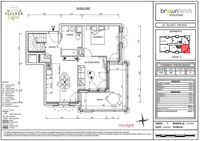 Appartement à louer - Le Blanc-Mesnil, Eiffel - 4 pièces - 3 chambres