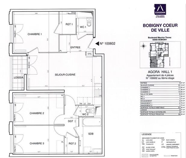 Appartement à louer - Bobigny, Centre-ville - 4 pièces - 3 chambres