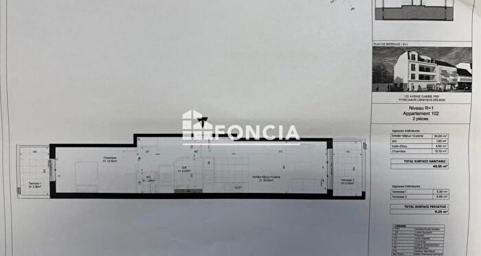 Appartement à vendre - Sainte-Geneviève-des-Bois, Paul Vaillant Couturier - 2 pièces - 1 chambre