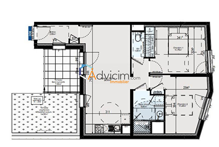 Appartement à vendre - Orléans - 3 pièces - 2 chambres