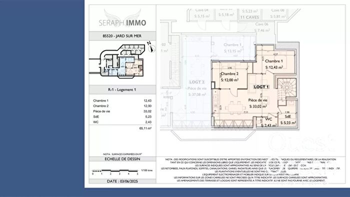 Appartement à vendre - Jard-sur-Mer - 3 pièces - 2 chambres