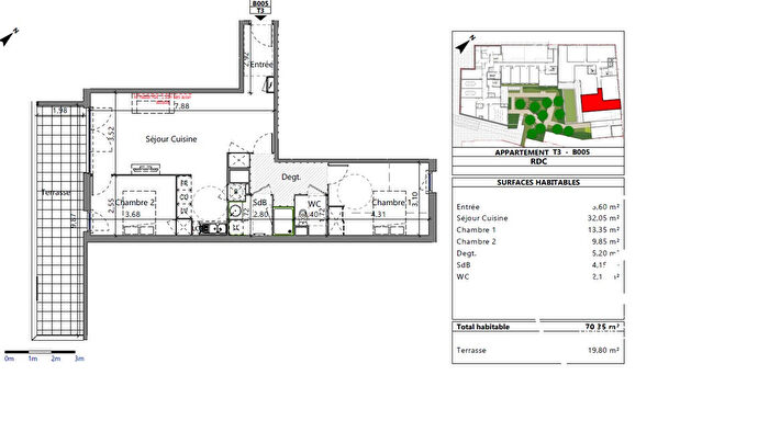 Appartement à vendre - Chartres, Rechèvres - 3 pièces - 2 chambres