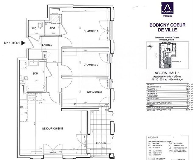 Appartement 4 pièces à Bobigny, Centre-ville, à louer