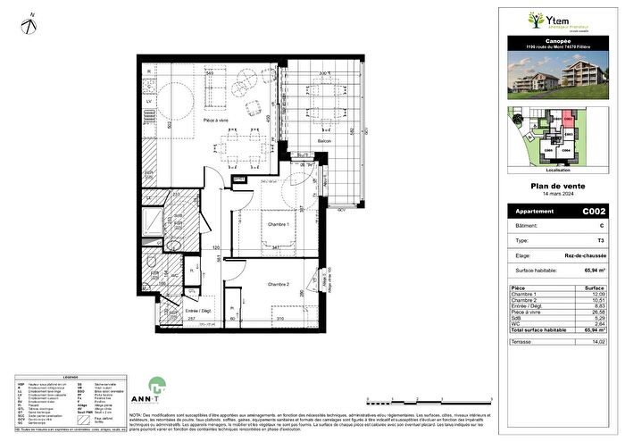 Appartement à vendre - Thorens-Glières - 3 pièces - 2 chambres