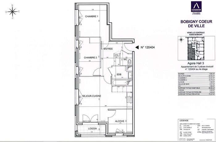 Appartement à louer - Bobigny, Centre-ville - 3 pièces - 2 chambres