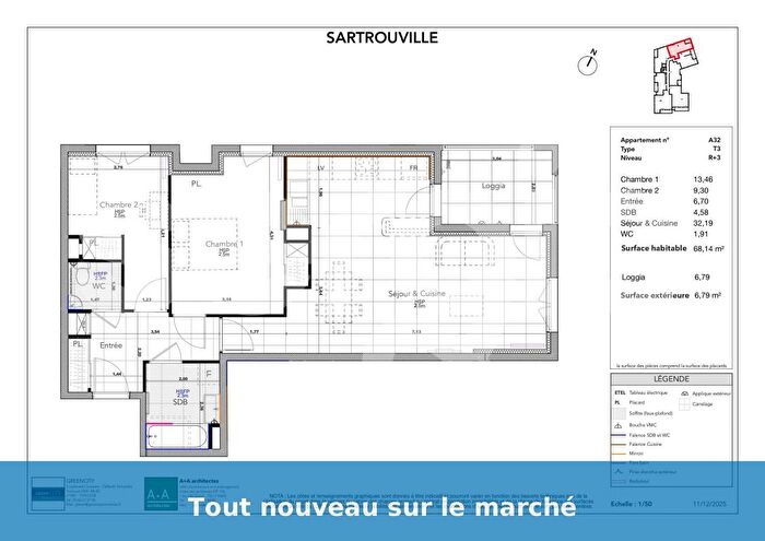 Appartement à louer - Sartrouville, Parc dactivités des Sureaux - 3 pièces - 2 chambres