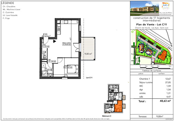 Appartement à vendre - Saint-Just - 2 pièces - 1 chambre