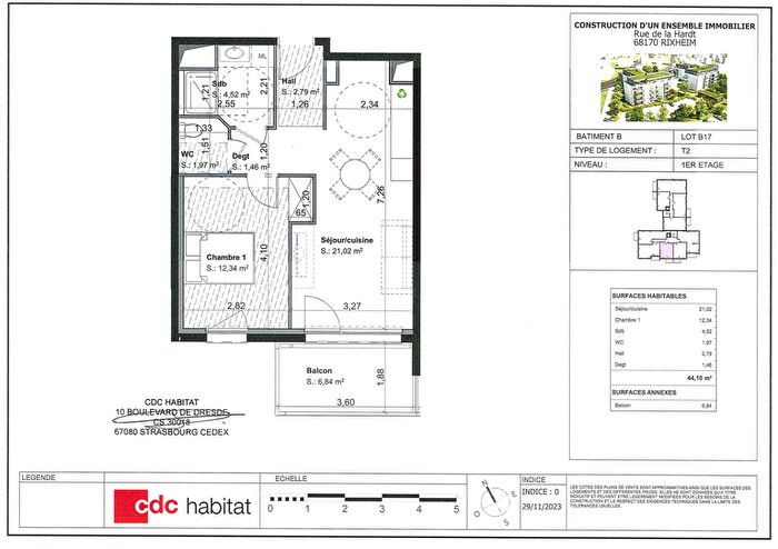 Rixheim, Ile Napoléon : Appartement 2 pièces à louer