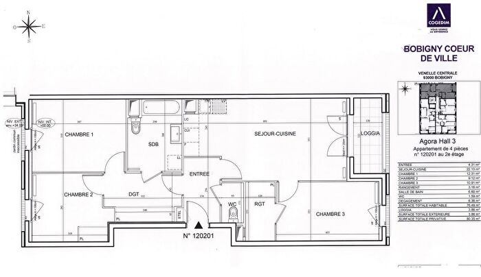 Appartement à louer - Bobigny, Centre-ville - 4 pièces - 3 chambres