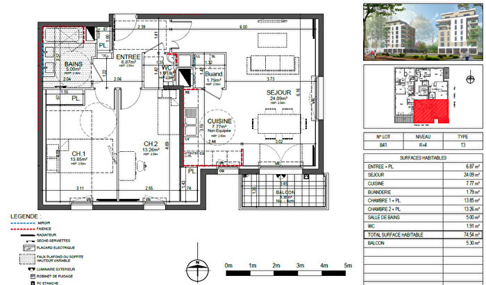 Appartement à louer - Bobigny, Centre-ville - 3 pièces - 2 chambres