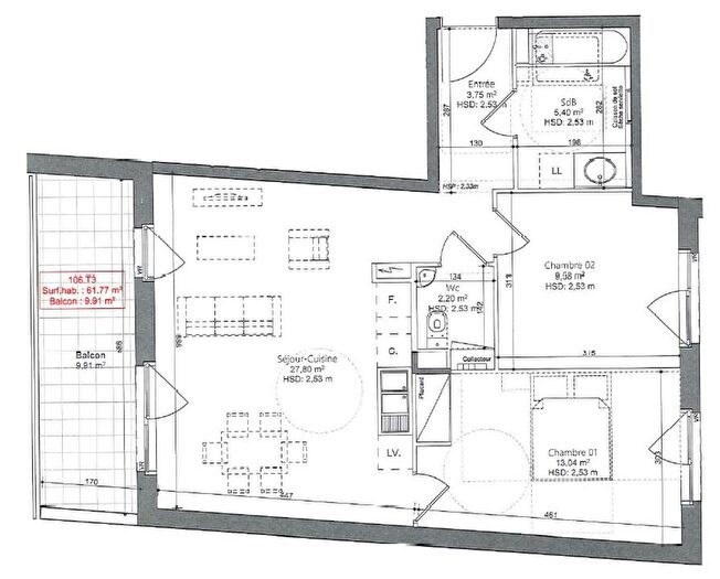 Appartement à louer - Mulhouse, Centre historique - 3 pièces - 2 chambres