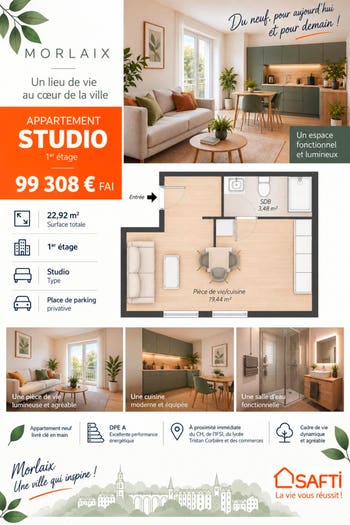 Morlaix, Vétéry, Kernegues : Appartement 1 pièce à vendre