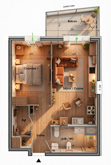 Appartement à vendre - Claix - 2 pièces - 1 chambre