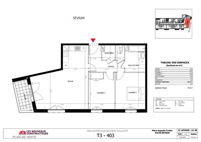 Appartement 3 pièces à louer - Sevran, Centre-ville, Perrin