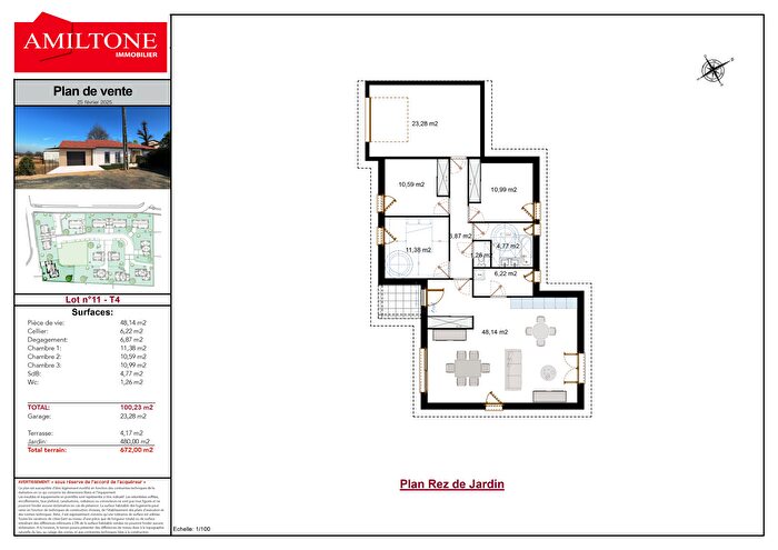 Maison à vendre - Guéreins - 4 pièces - 3 chambres