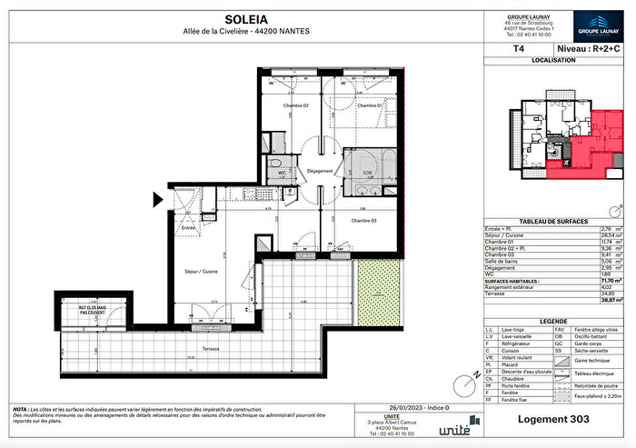 Appartement à vendre - Nantes, Sèvres, Gilarderie, Lion dOr - 4 pièces - 3 chambres