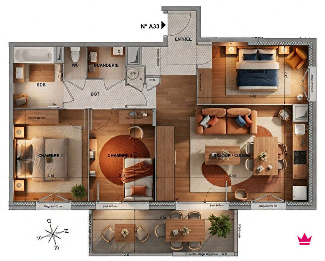 Appartement à vendre - Échirolles, Centre-ville - 4 pièces - 3 chambres